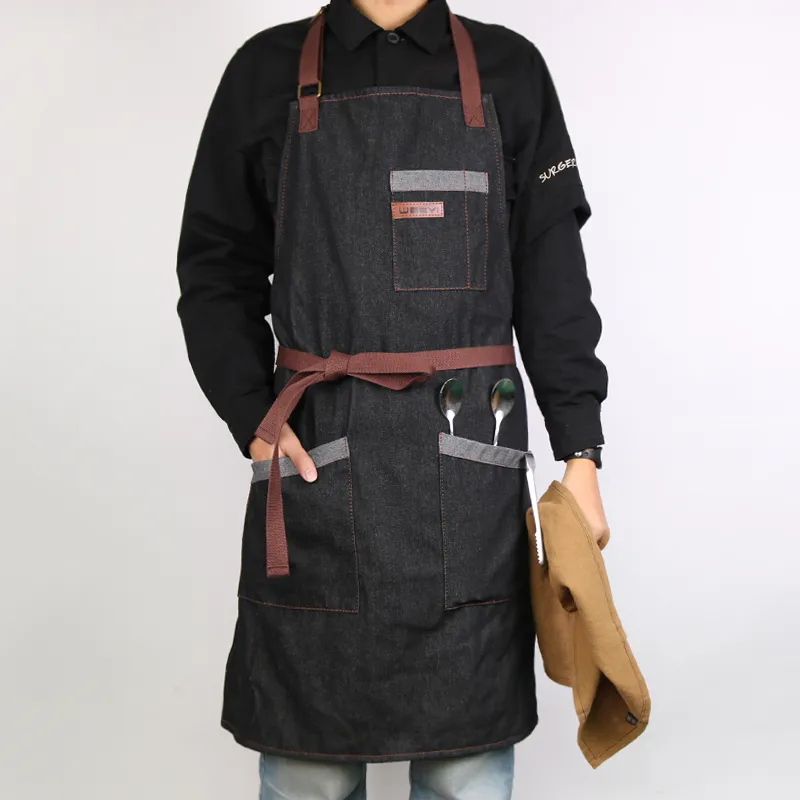 Kitchen Apron Unisex Black Coverall Non-Woven Fabric Cooking Apron for ...