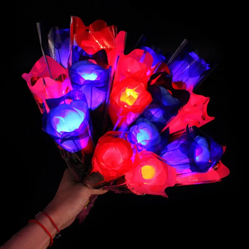 LED Light Up Rose Flower Glowing Valentines Day Wedding Decoration ...