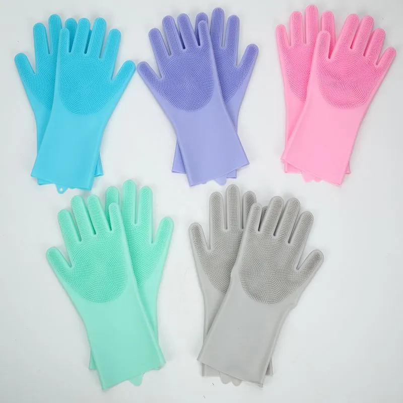 Silicone Cleaning Gloves - Reusable Rubber Scrubbers for Dish Washing ...