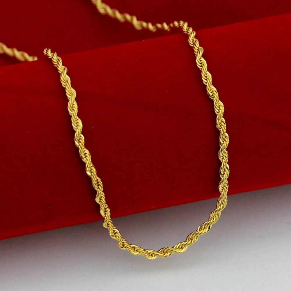 18k Gold Rope Chain, Twisted 18 Inch Solid Yellow Gold Filled Chain For ...