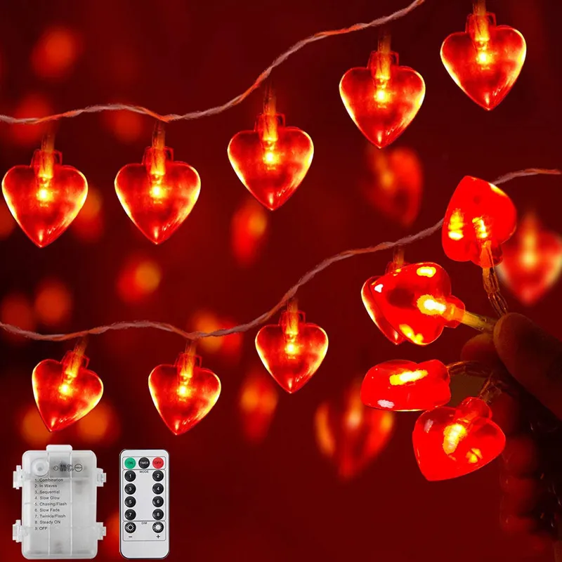 Red Heart Shaped Lights: Romantic Valentine's Day & Christmas LED Fairy ...