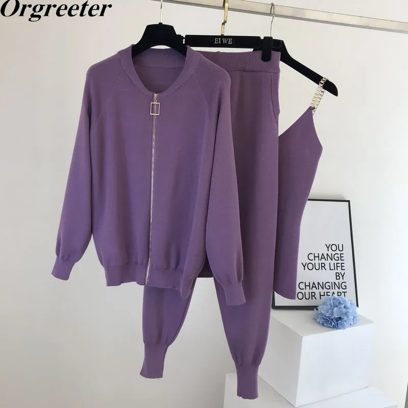 DHgate.com:Cozy Knitted 3-Piece Tracksuit for Women: Vest, Zipper ...