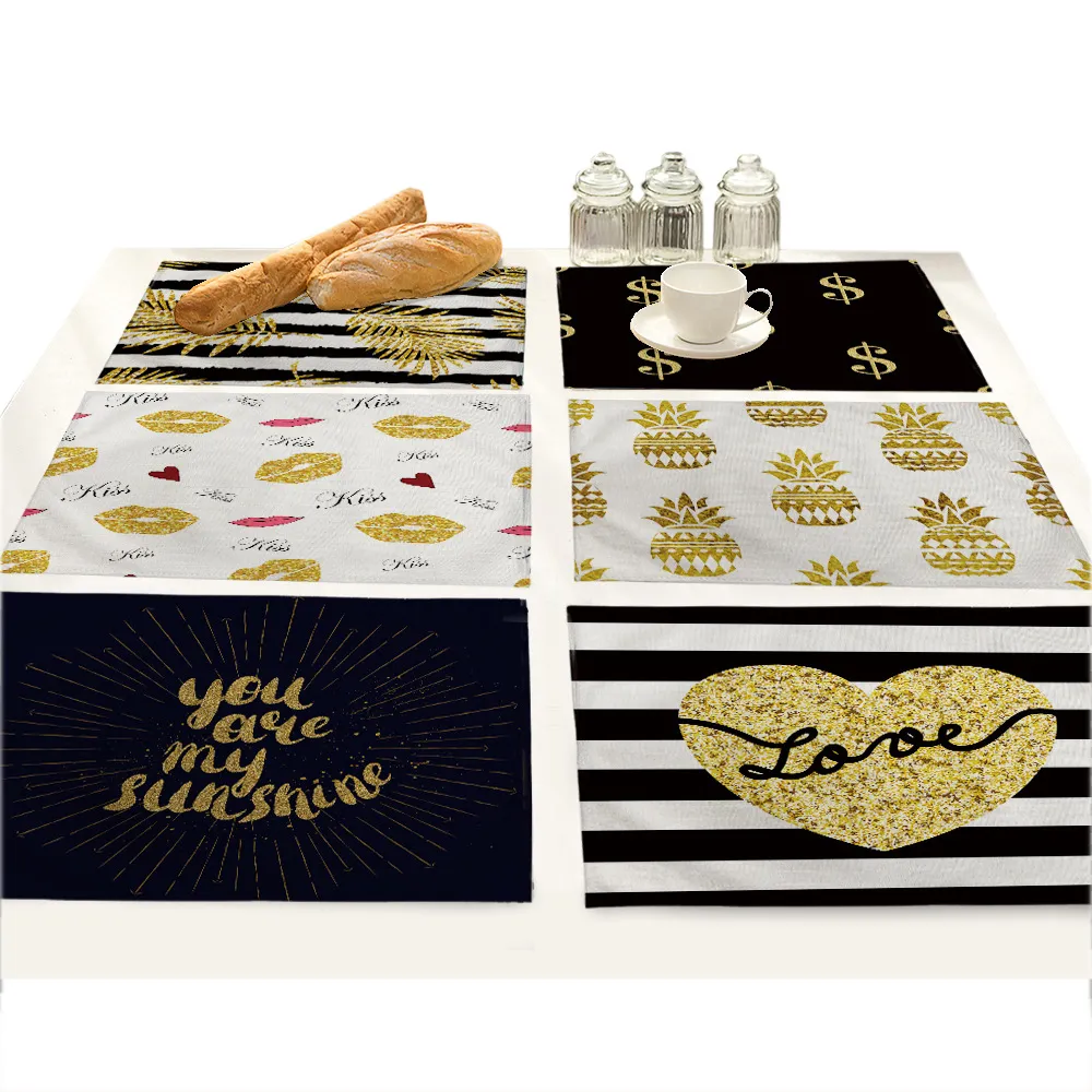Nordic Kitchen Black Gold Heart Lips Lips Printed Compalats For Table ...