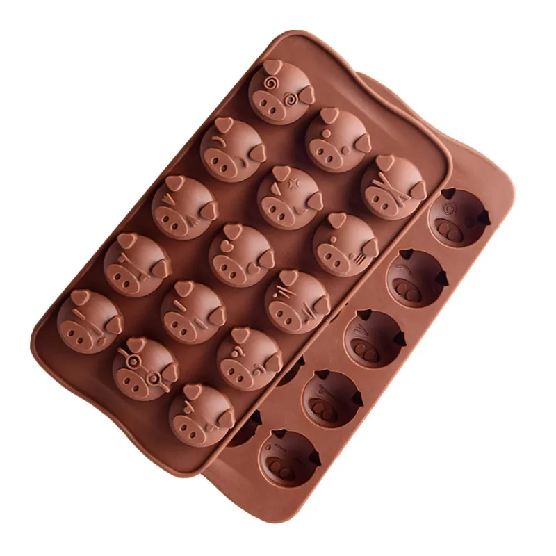 15 Grids Cute Pig Head Shape Cake Candy Chocolate Chocolate Moulds ...
