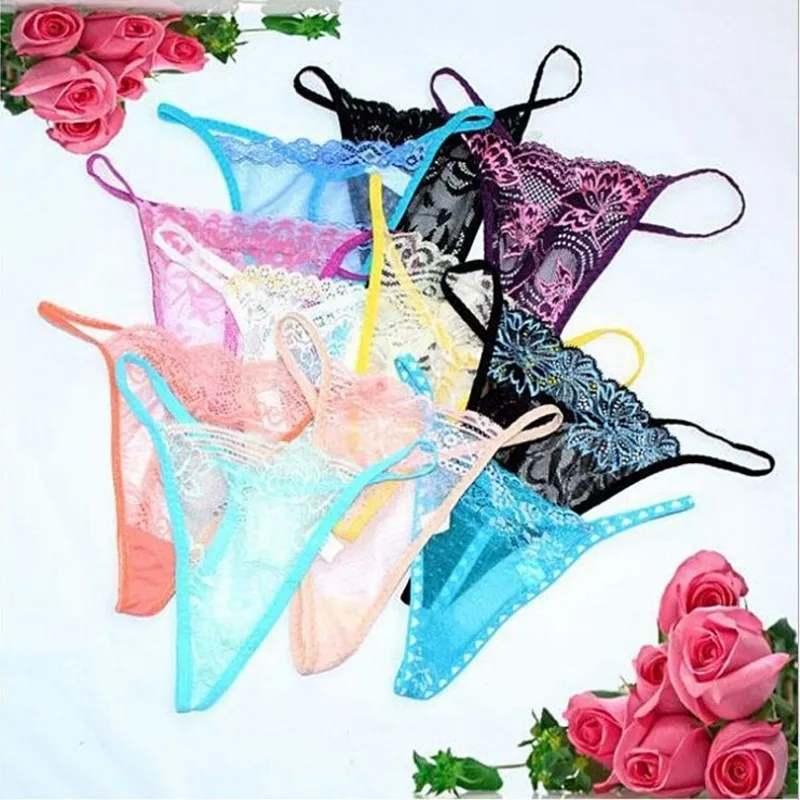 Women Sexy Lace Underwear Semipermeable Small Waist Lace G String ...