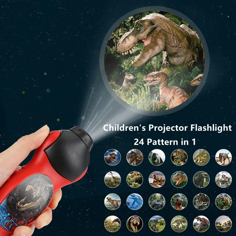LED Dinosaur Projector Lamp 24 Patterns Baby Flashlight Projector Lamp ...