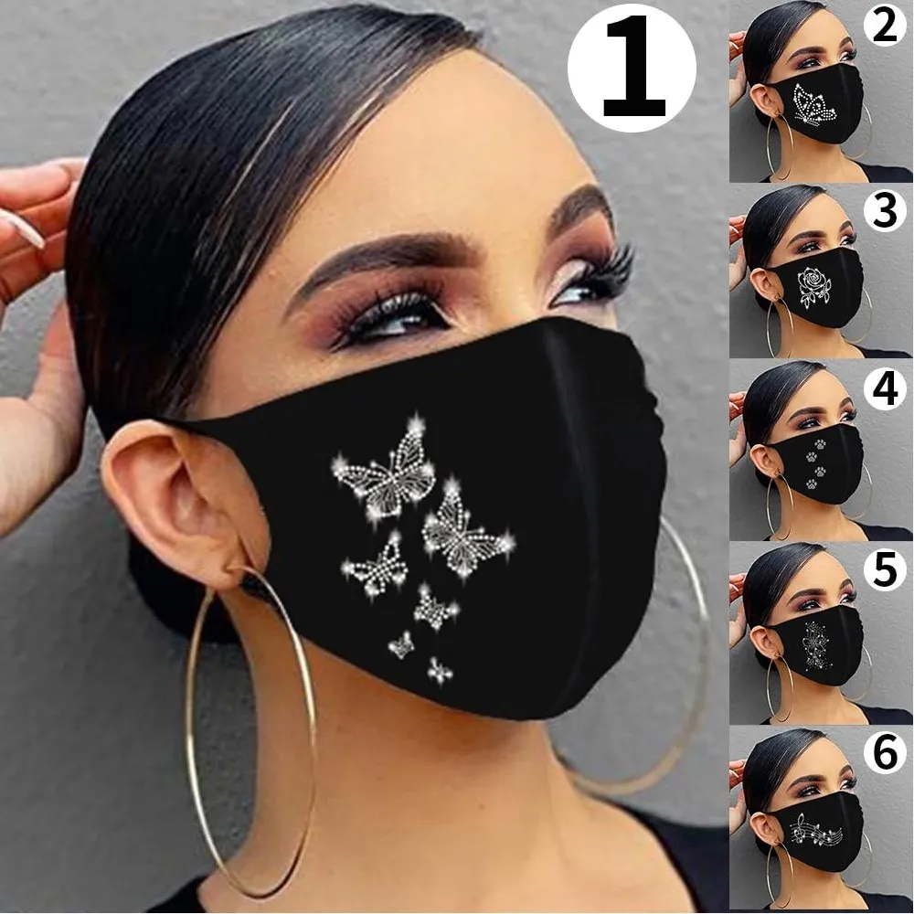 Fashion Bling Rhinestone Women's Elastic Face Mask Reusable Washable ...