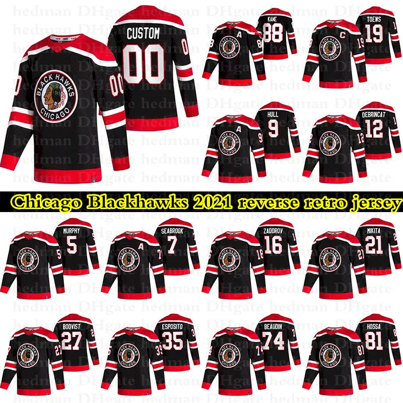 Chicago Blackhawks 2021 Reverse Retro Jerseys 88 Patrick Kane 19 Toews 77 Dach 12 Alex DeBrincat ...