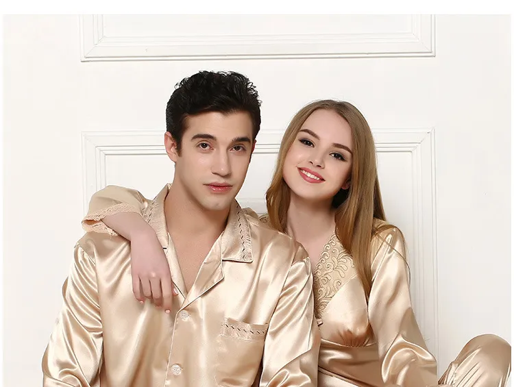 Luxury Satin Silk Couple Pajama Set For Men And Women Long Sleeve