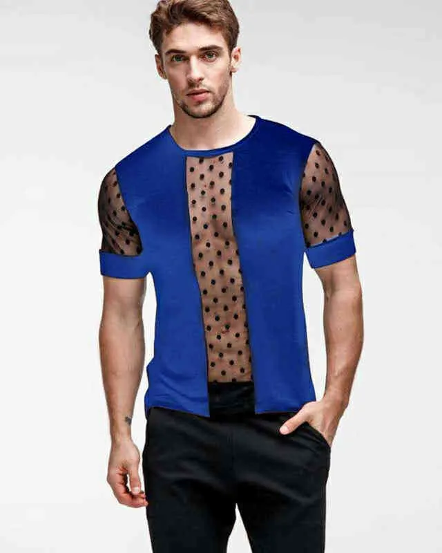2020 New Mens Sexy Mesh Transparent T Shirt Male Slim Fit Polka Dot ...