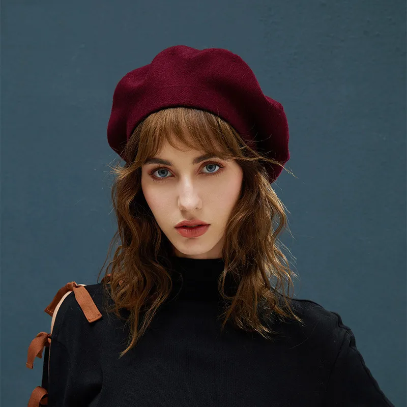 Women's Winter Wool Beret - Vintage Knitted French Style Hat, Warm ...