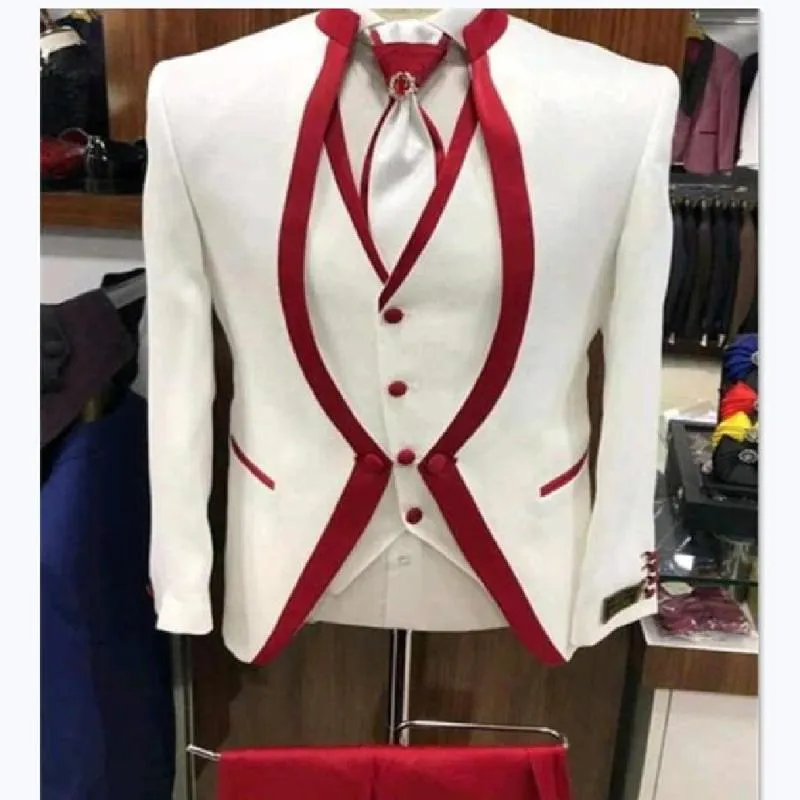 Men's White And Red Rim Stage Suit Set Perfect For Weddings, Formal ...