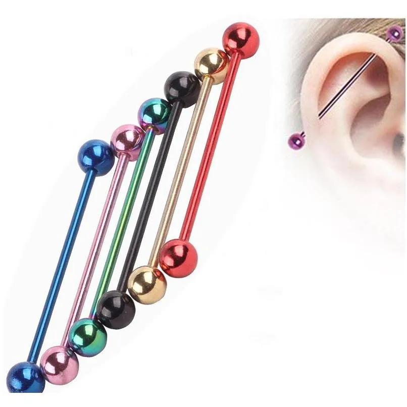 DHgate.com:316L Mix Color Titanium Anodized Industrial Barbell Ear Plug ...