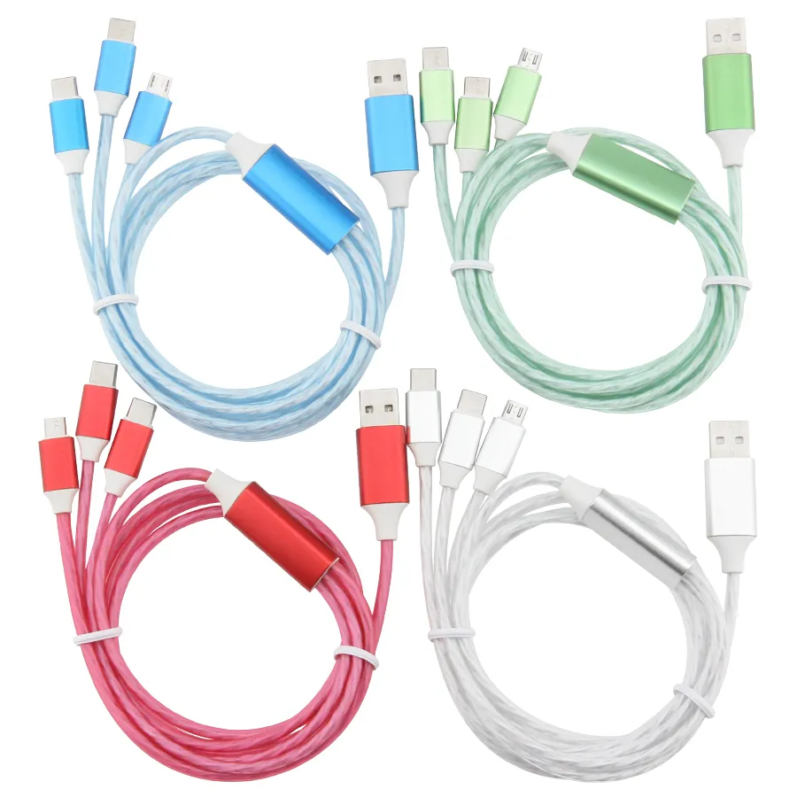 3-in-1 Flowing USB Cable | 1.2m Colorful Streamer LED Charger Cord for ...
