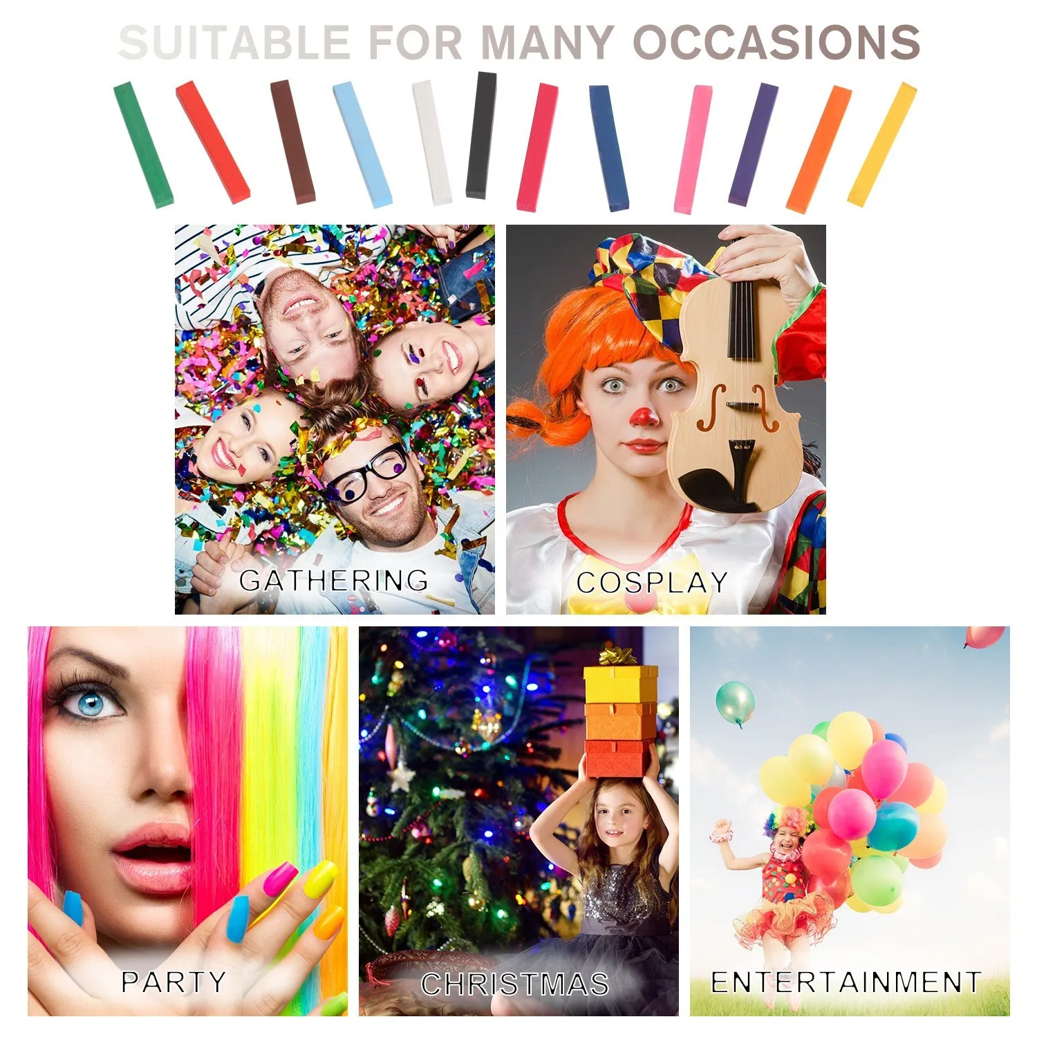 12 Vibrant Hair Chalk Pens - Temporary Hair Color for Kids & Adults ...