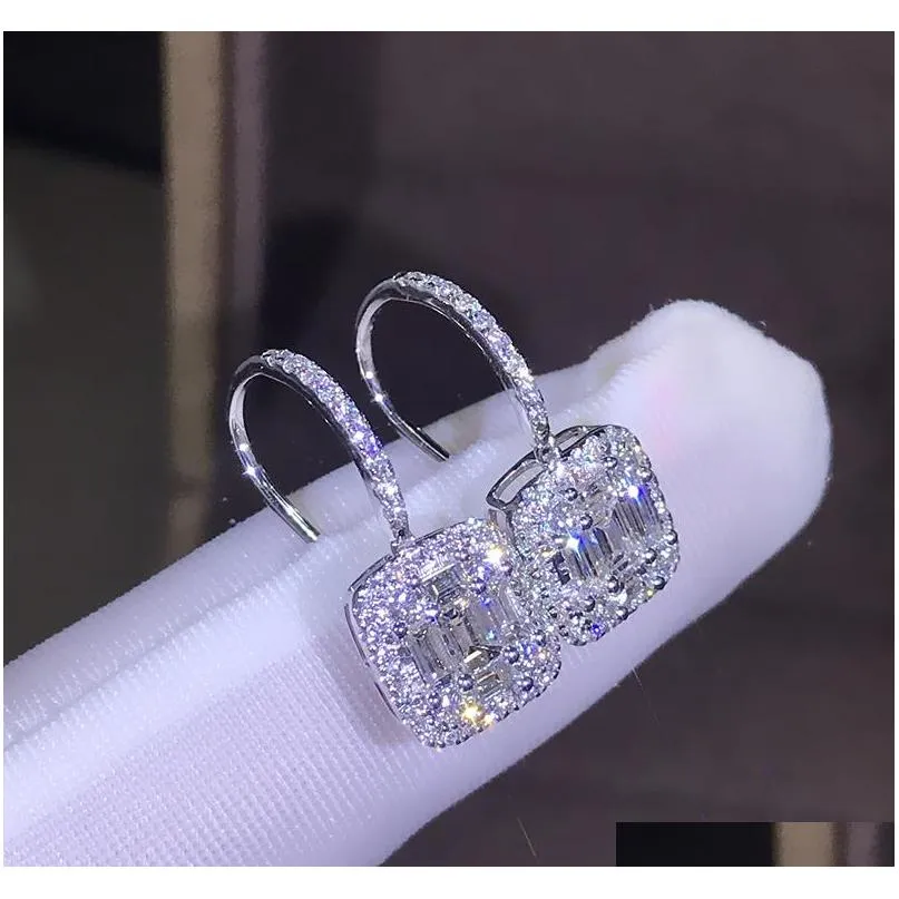 Luxury 925 Sterling Silver T Shaped White Topaz CZ Daimond Earrings ...