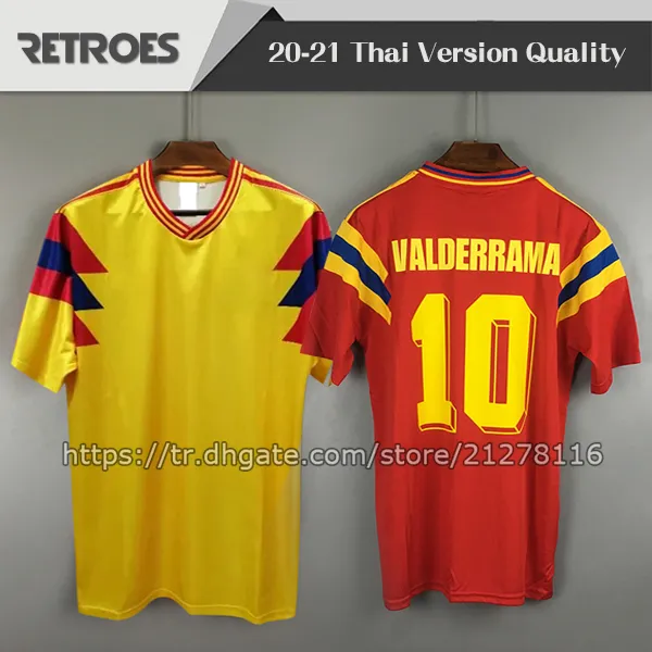 1990 Valderrama Retro Soccer Jersey Red Yellow Escobar Vintage Football ...
