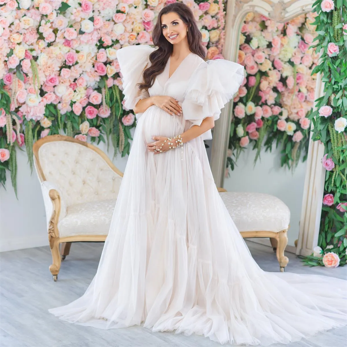 Elegant A Line Maternity Maternity Prom Dresses With V Neck, Ruffles ...