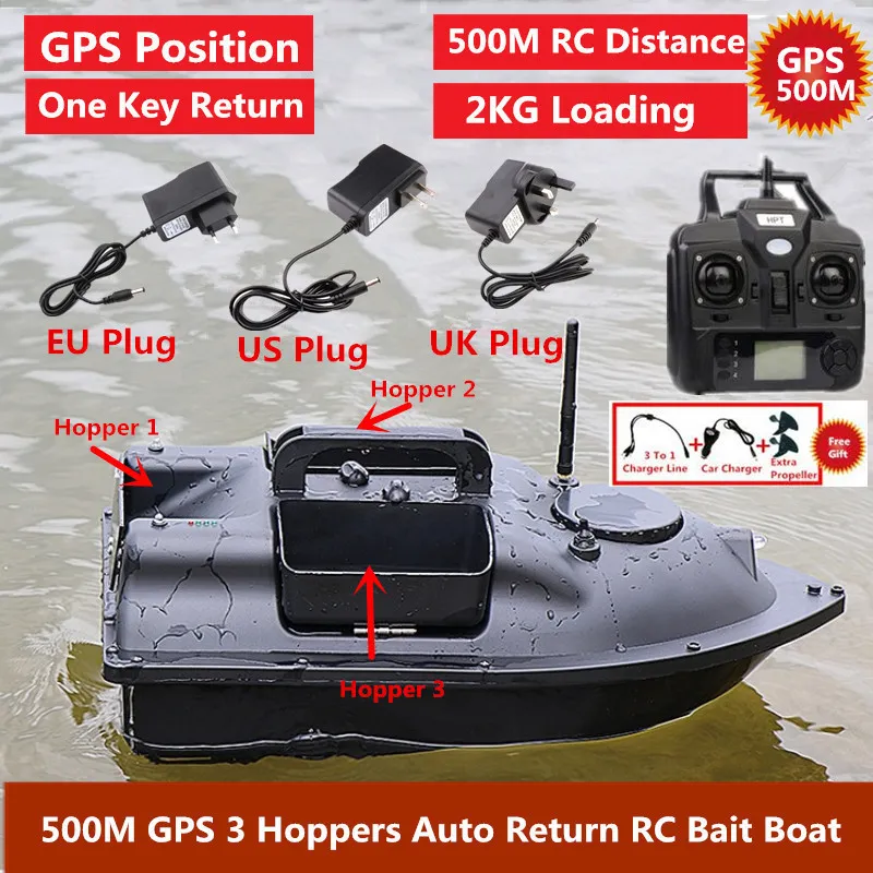 GPS Smart Remote Control RC Bait Boat 500M 3 Hoppers GPS Position Auto ...