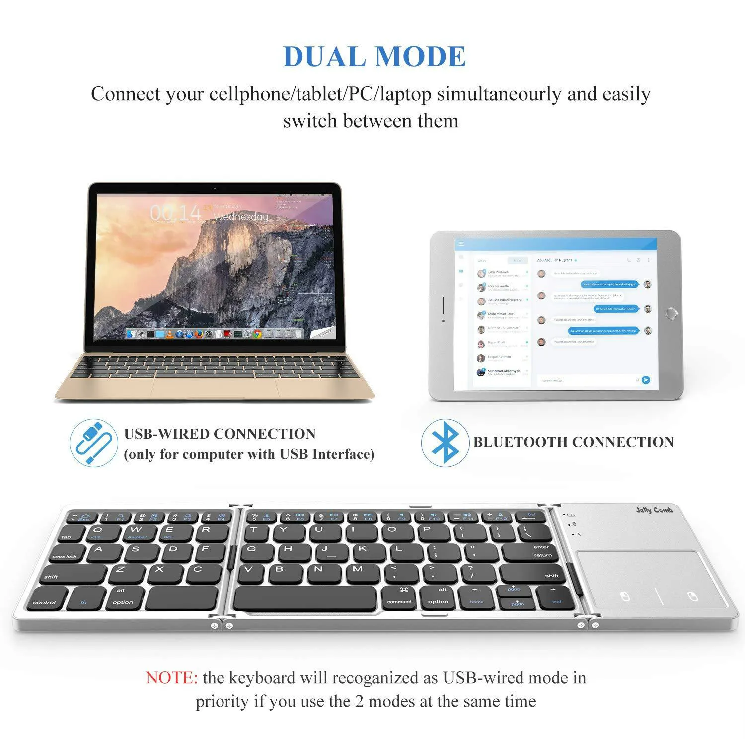 Foldable Dual Mode Foldable Bluetooth Keyboard With Touchpad USB Wired ...