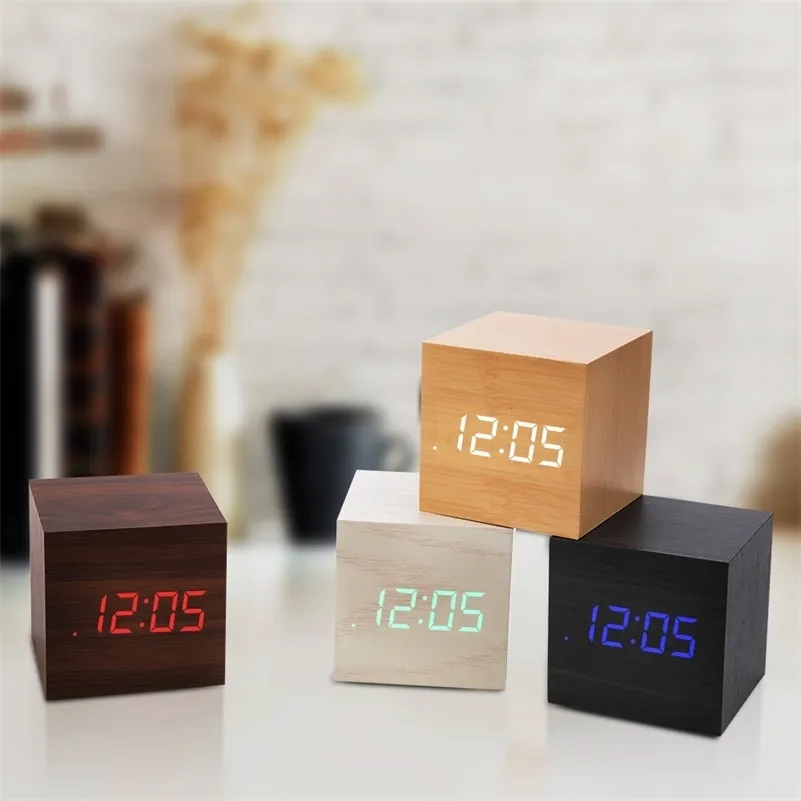 Mini Digital Wooden LED Wooden Digital Alarm Clock With Retro Glow ...