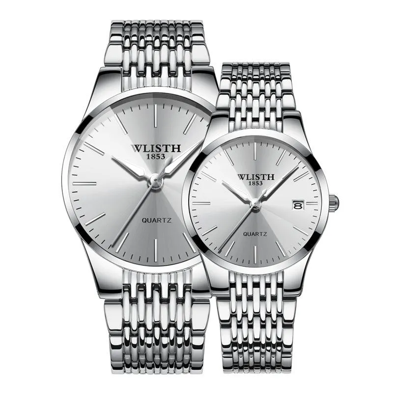 Luxury WLISTH Couple Watch Stainless Steel Quartz Couples Wristwatch ...