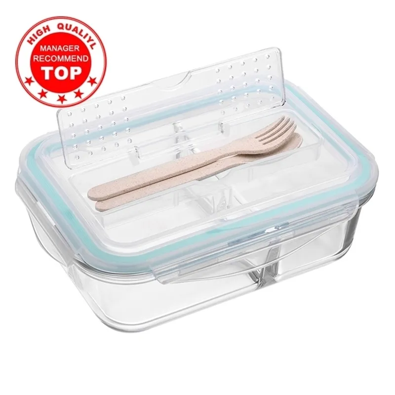 Glass Bento Lunch Box with Compartments - Microwave Safe Food Storage ...