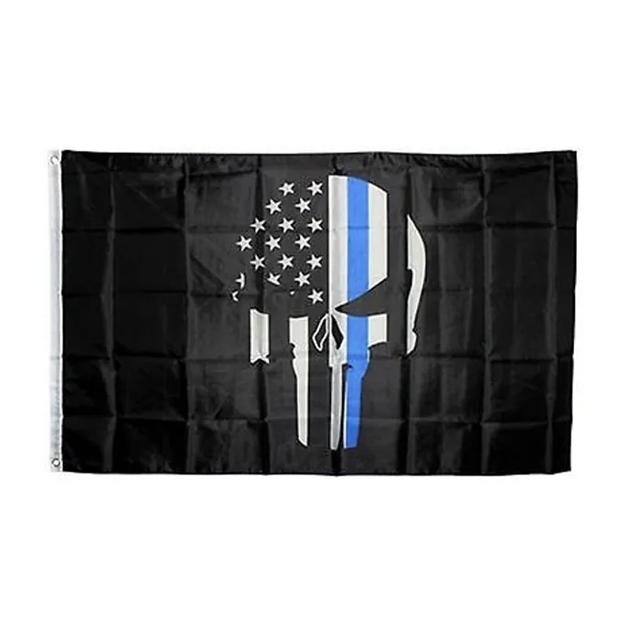 DHgate.com:Police Thin Blue Line Skull Bone Flag - 2024 Festival Party ...