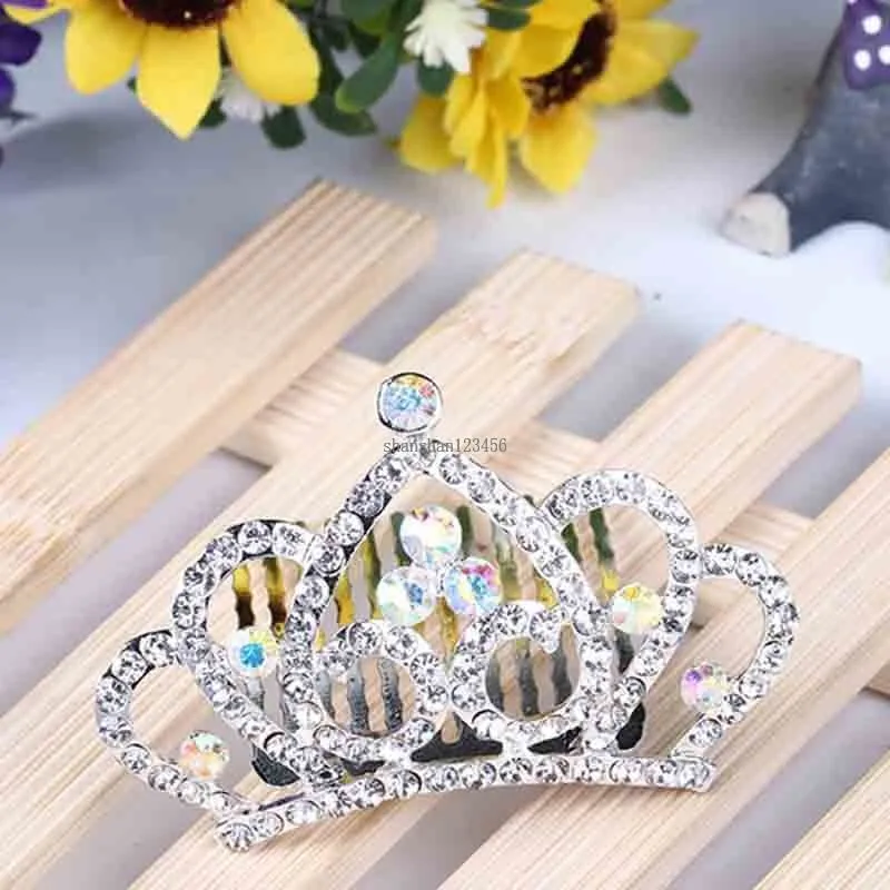 Girls Crown Princess Tiara Comb Crystal Rhinestone Hair Comb Headwear ...