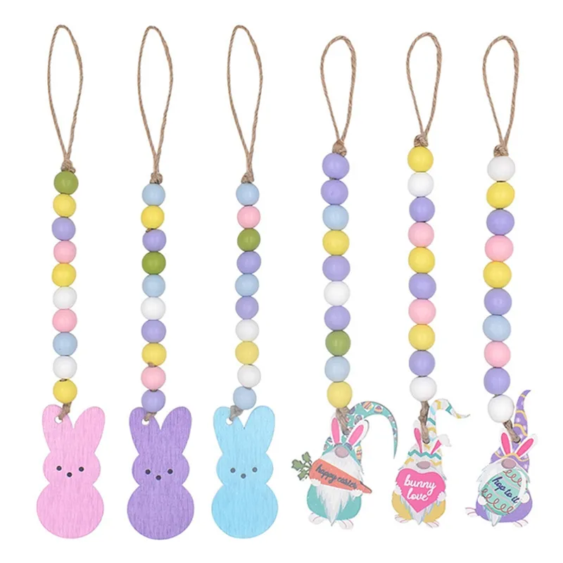 Easter Wood Bead Garland with Tassels and Wooden Rabbit in Army Green ...