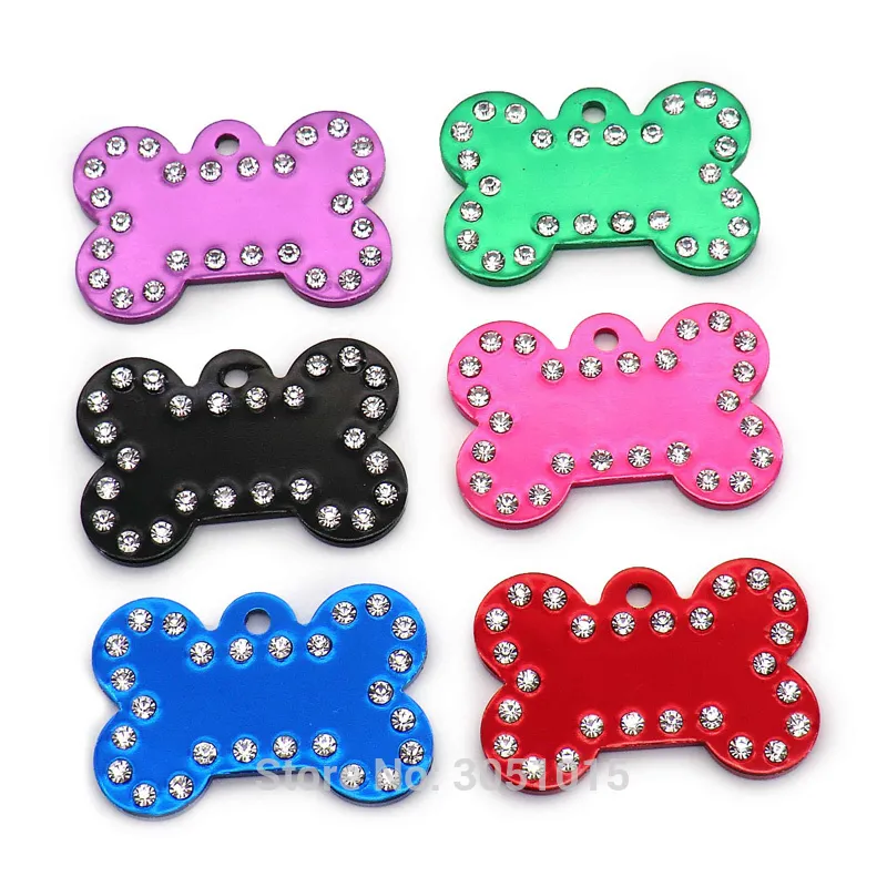 Wholesale 2MM Dog Bone Diamond Decor Pet ID Tags Custom Engraved Pet ...