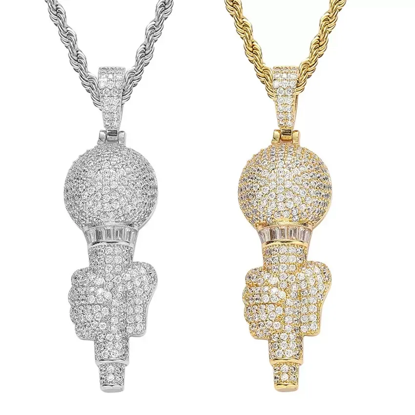 18k Gold Singer Microphone Necklace Set With Copper Cubic Zirconia And ...