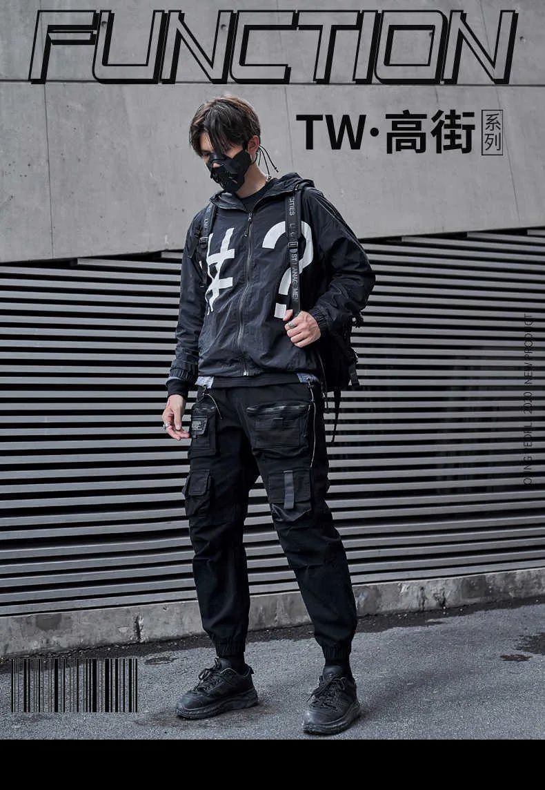 Chaifenko Mens Black Mens Tactical Cargo Pants Hip Hop Streetwear