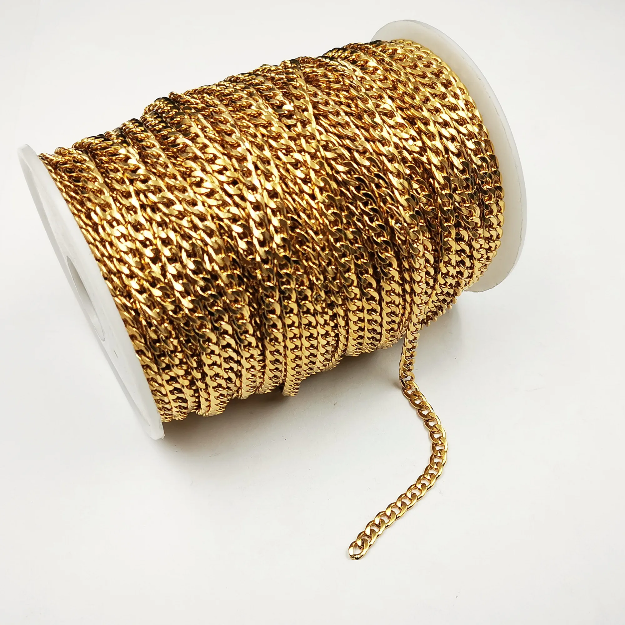 Bulk 5 Meter Gold Curb Chain - 4mm Flat NK Stainless Steel Link Chain ...