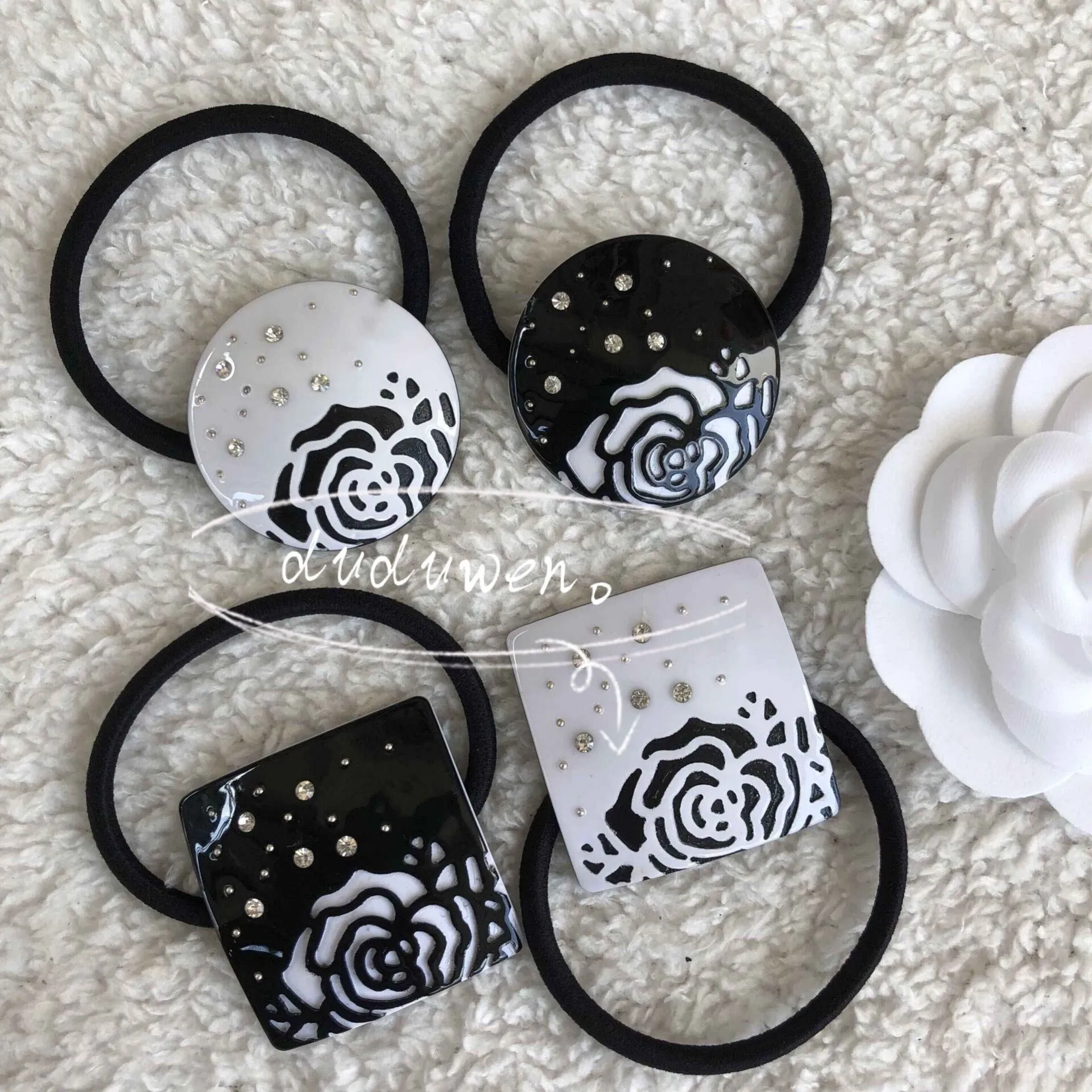 DHgate.com:Camellia Engraved Crystal Hair Rope Fashion Accessories ...