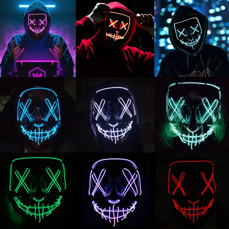 Glowing Skull Neon Light Mask For Halloween Party, Masquerade, Cosplay ...