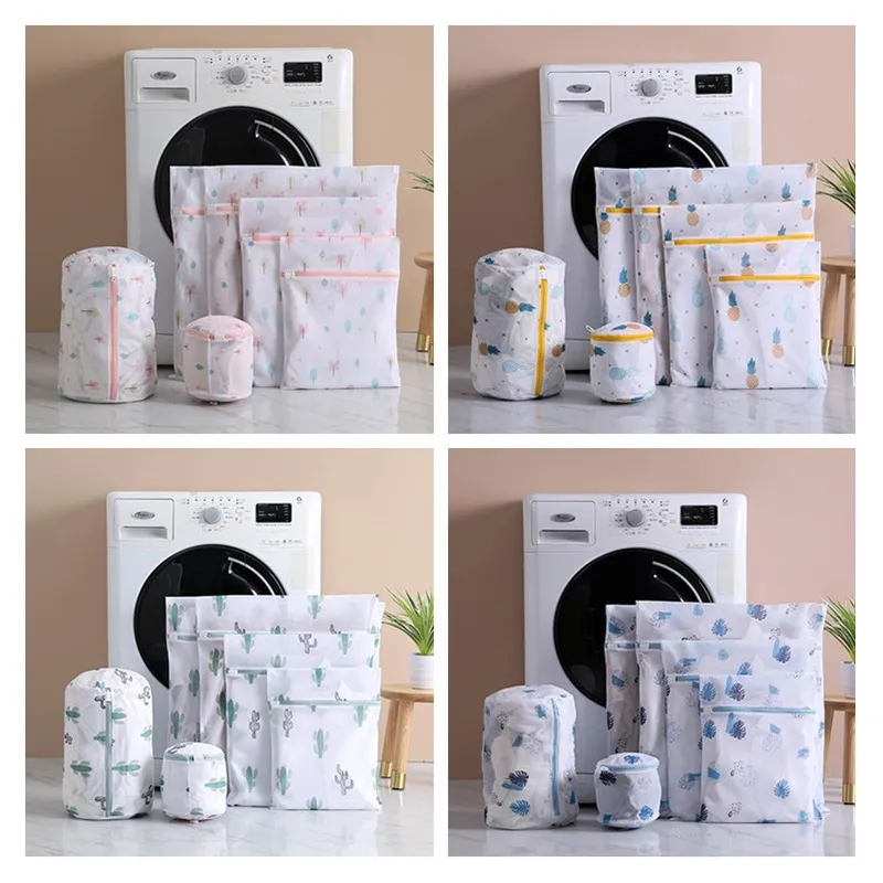 6-Pack Polyester Mesh Laundry Bags - Blue Leaves & Cactus Print ...