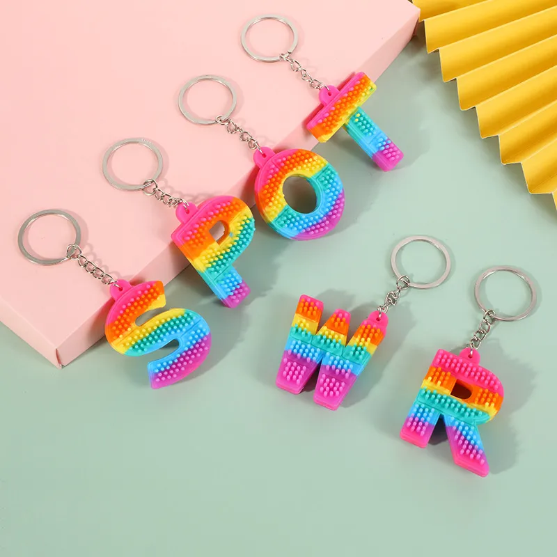 Fidget Toy Keychain Furry Alphabet Letter Keychain Rainbow Sensory ...