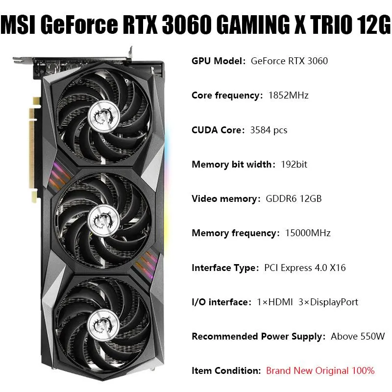 MSI GeForce RTX 3070 Ti Gaming X TRIO 8G Desktop Rtx 3050 Graphics Card ...