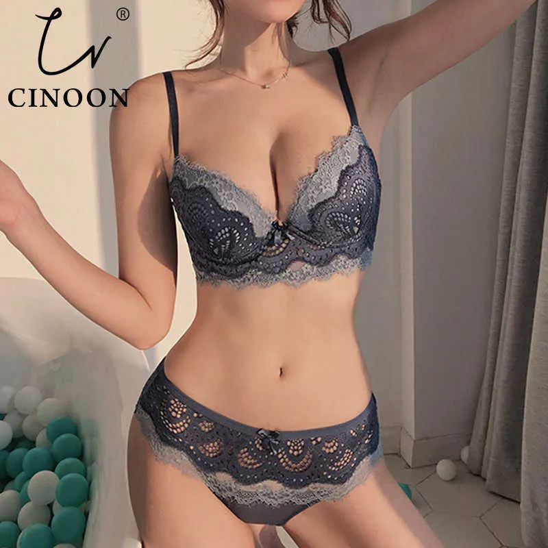 Cinoon Lace Lingerie Women Sexy Bra Set Push Up Bras Underwear Set 3 4