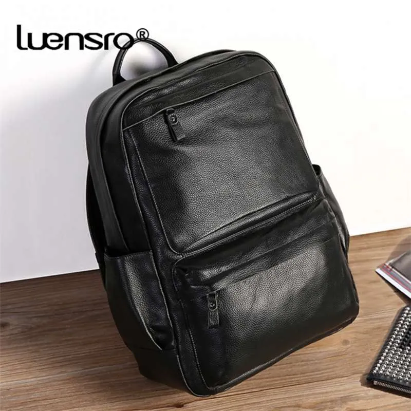 100% Natural Skin Genuine Leather Backpack Men Large Capacity 15.6 Inch ...