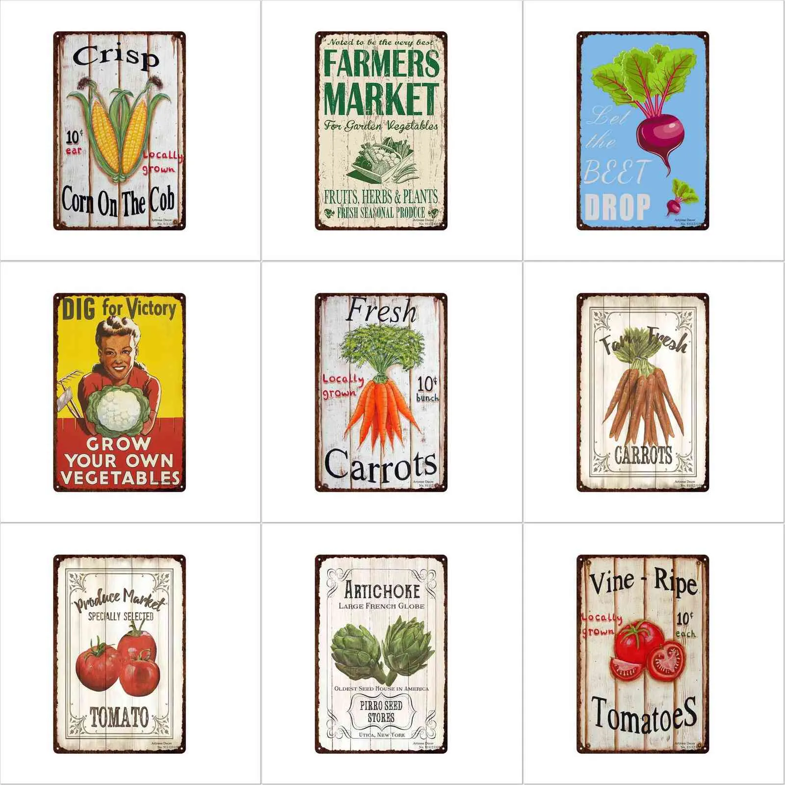 Farm Fresh Vegetables Shabby Metal Tin Signs Farmers Market Crisp ...