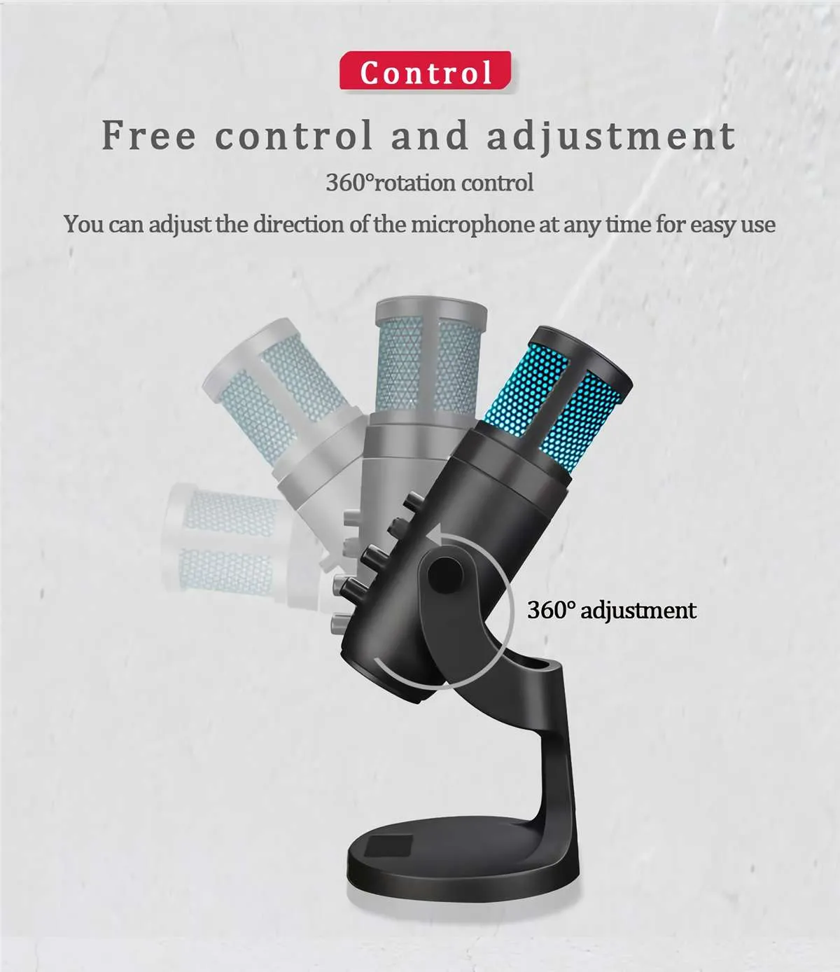 USB Microphone Stand For PC Condenser Mic With RGB Light, Type C, Mute ...