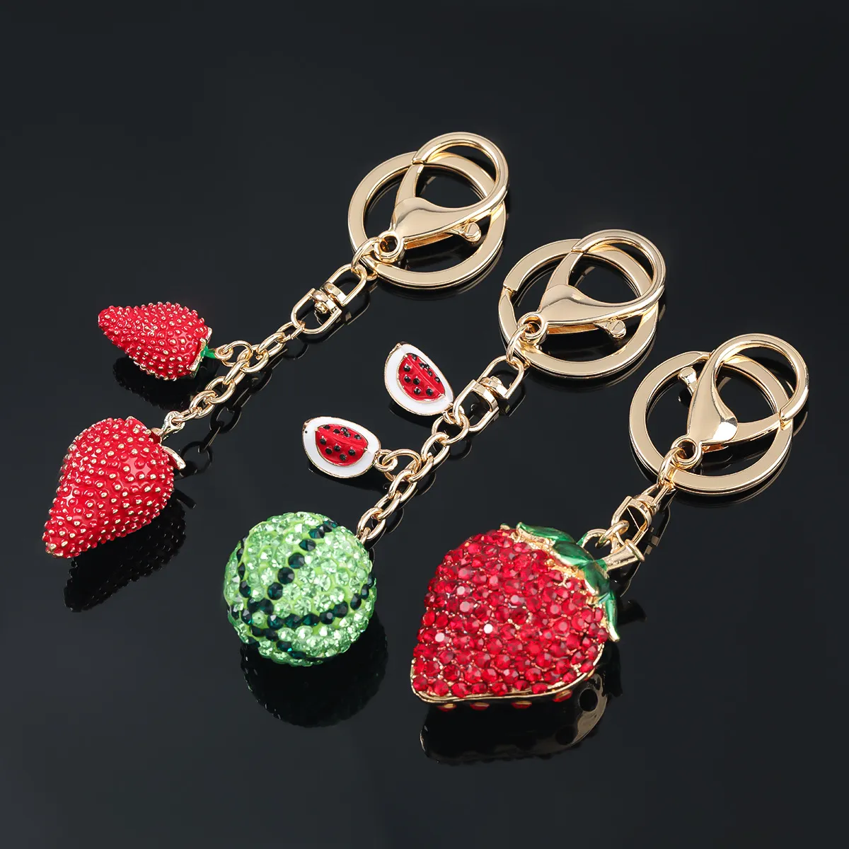 Crystal Strawberry Watermelon Keychain For Women Red Rhinestone Keyring ...