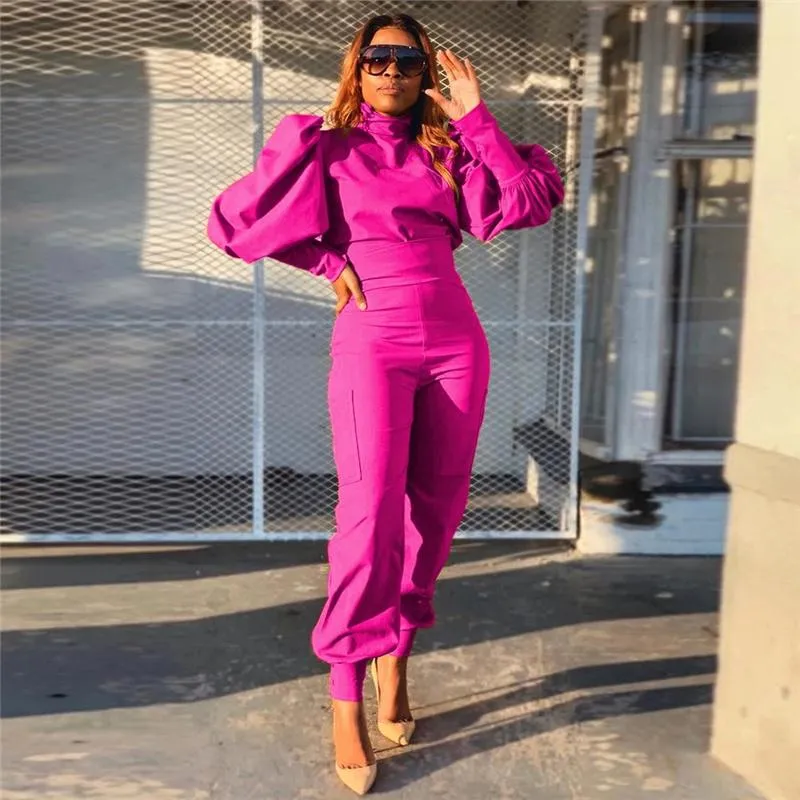DHgate Womens Two Piece Pants Streetwear 2 Set Women Clothing Sets Puff Sleeve Top And High Waist Cago Pant Fall Winter Outfits Matching 2024 Apparel