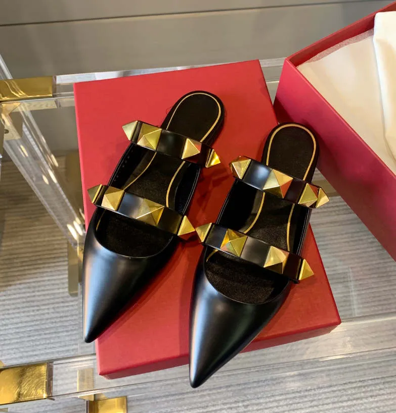 Designer Sandals Women's Leather Flat Slippers Summer Outdoor Two Belt ...