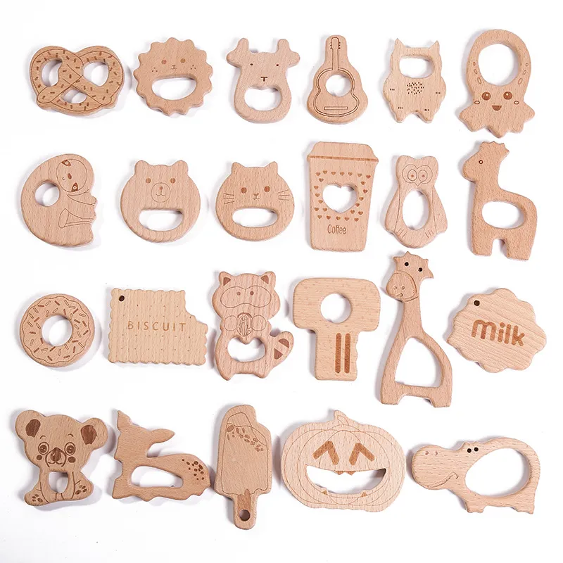 DHgate.com:Natural Wooden Baby Teether Toy - Animal Shapes: Cat ...