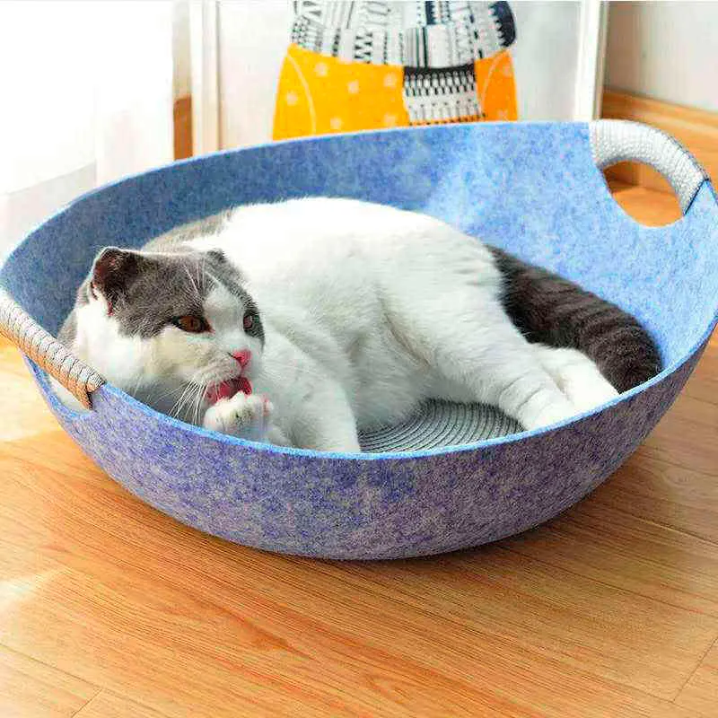 Cozy Cat Cave Bed: Felt Fabric Bowl with Cushion - Perfect for Summer ...
