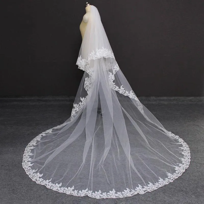 DHgate.com:2-Tier Lace Cathedral Bridal Veil with Blusher and Comb, 3 ...