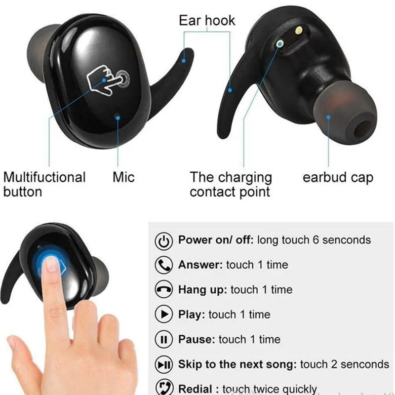 TWS 4 Bluetooth 5.0 Earphones Mini Wireless Earbuds Touch Control Sport ...